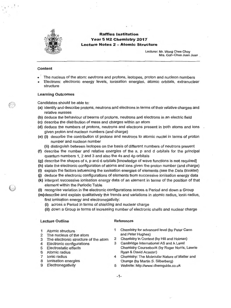 Lecture Notes 2 Atomic Structure Pdf Atomic Orbital Atoms