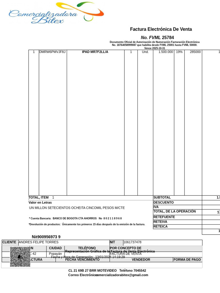 Factura Electrónica de Venta Detallada | PDF | Factura