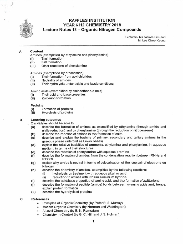 Lecture Notes 18 - Organic Nitrogen Compounds | PDF