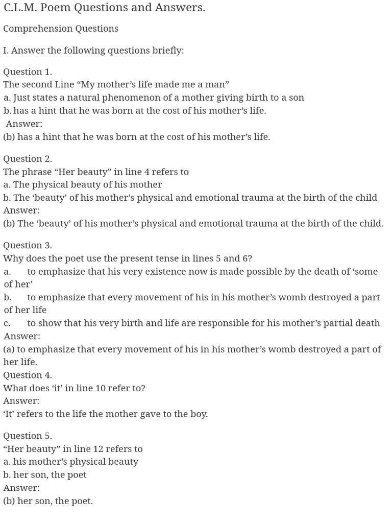 Karnataka Class 10 English Solutions Poem Chapter | PDF | Shame