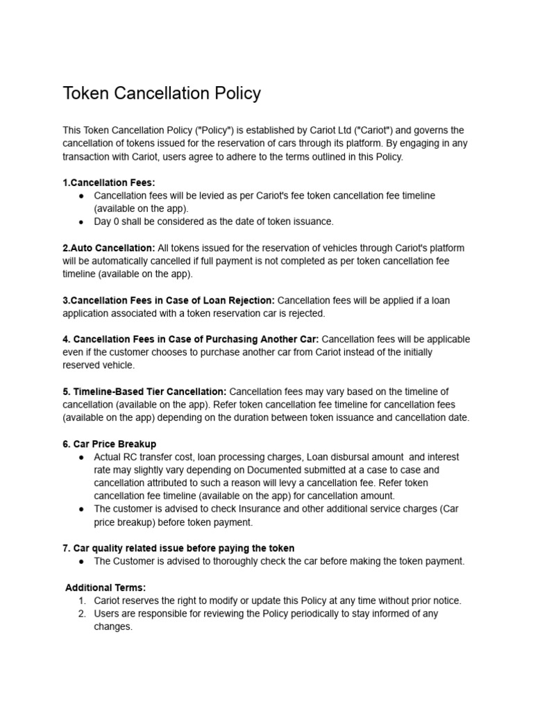 Token Cancellation Policy 285 | PDF
