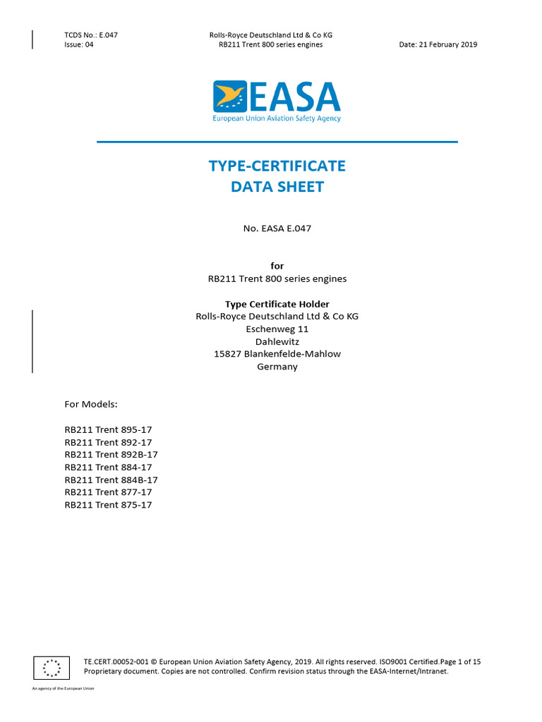 Easa e 047 Tcds Issue 04 | PDF | Mechanical Engineering | Internal ...