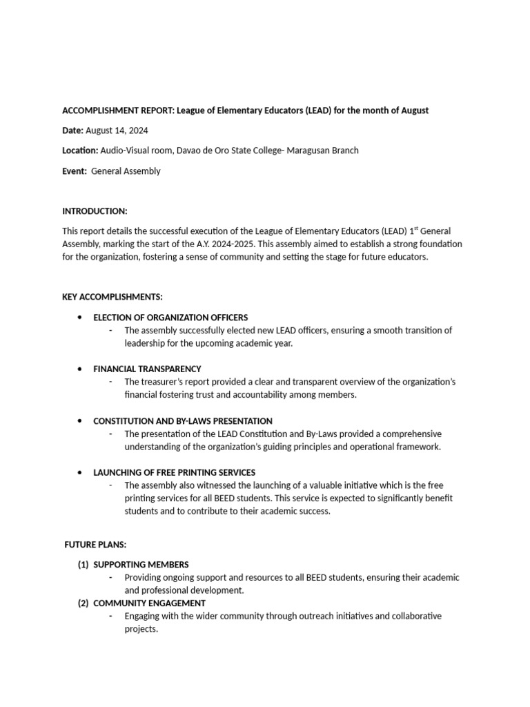 ACCOMPLISHMENT REPORT | PDF