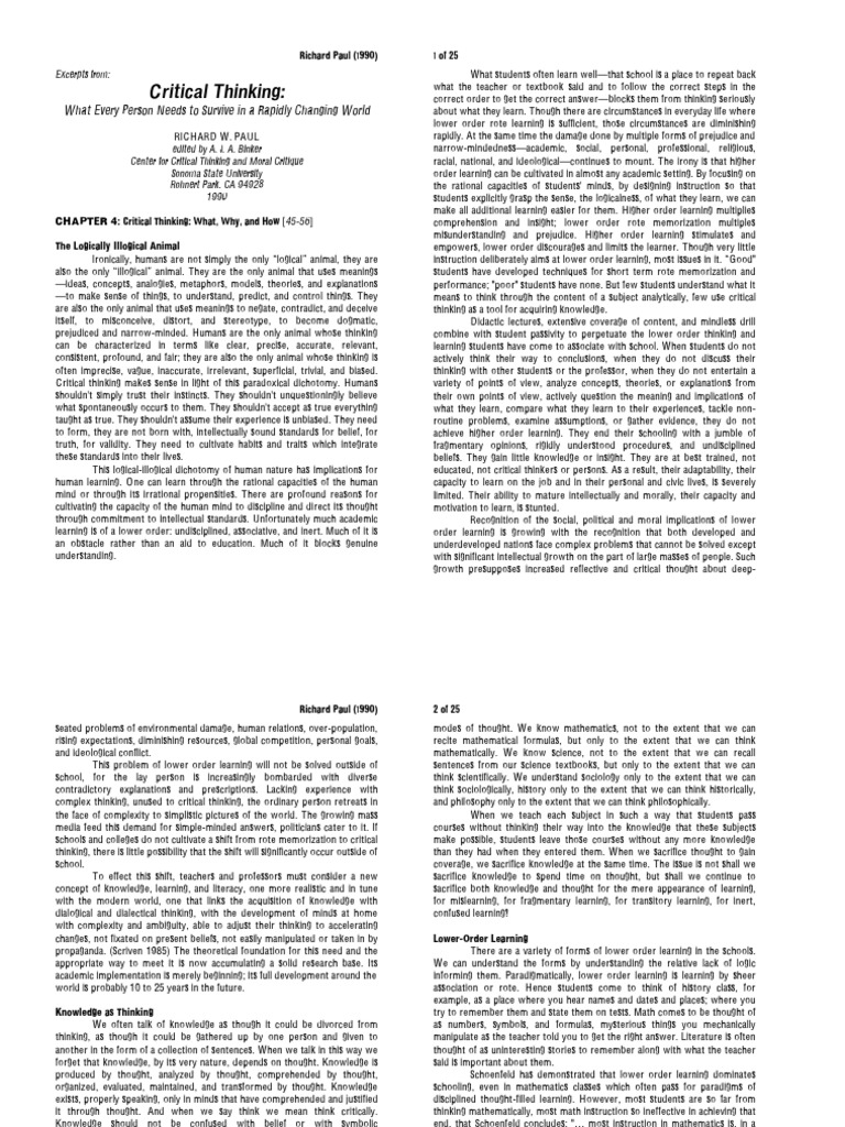 Critical Thinking_ What, Why, and How-4 | PDF | Thought | Critical Thinking