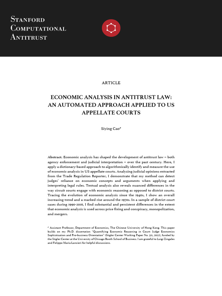 Economic Analysis in Antitrust Law: An Automated Approach Applied To Us ...