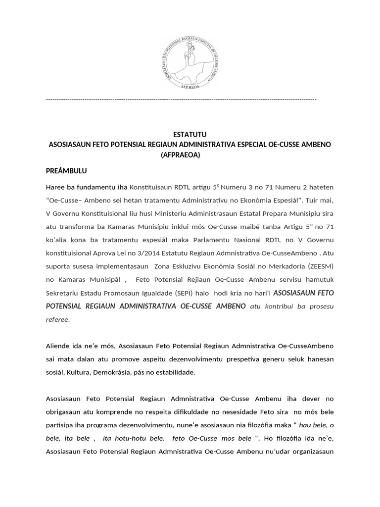 Revizaun Estatutu Raeoa | PDF