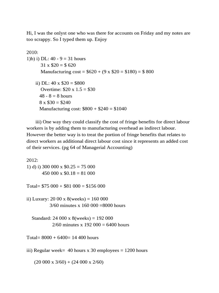 Accounting Homework Corrections | PDF | Overtime | Business
