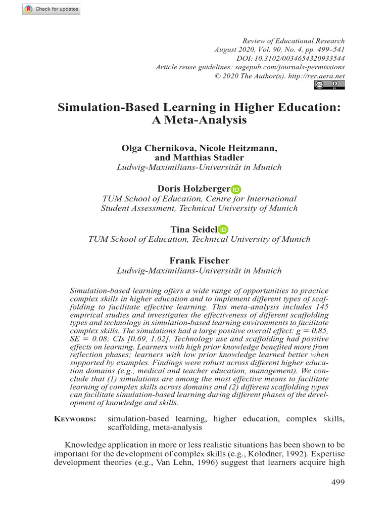 Chernikova Et Al 2020 Simulation Based Learning in Higher Education a Meta Analysis | PDF ...