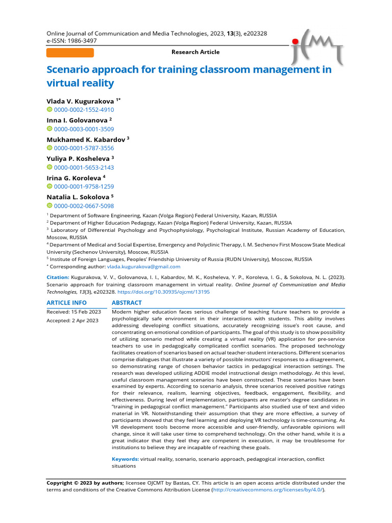 Scenario Approach For Training Classroom Management in Virtual Reality ...
