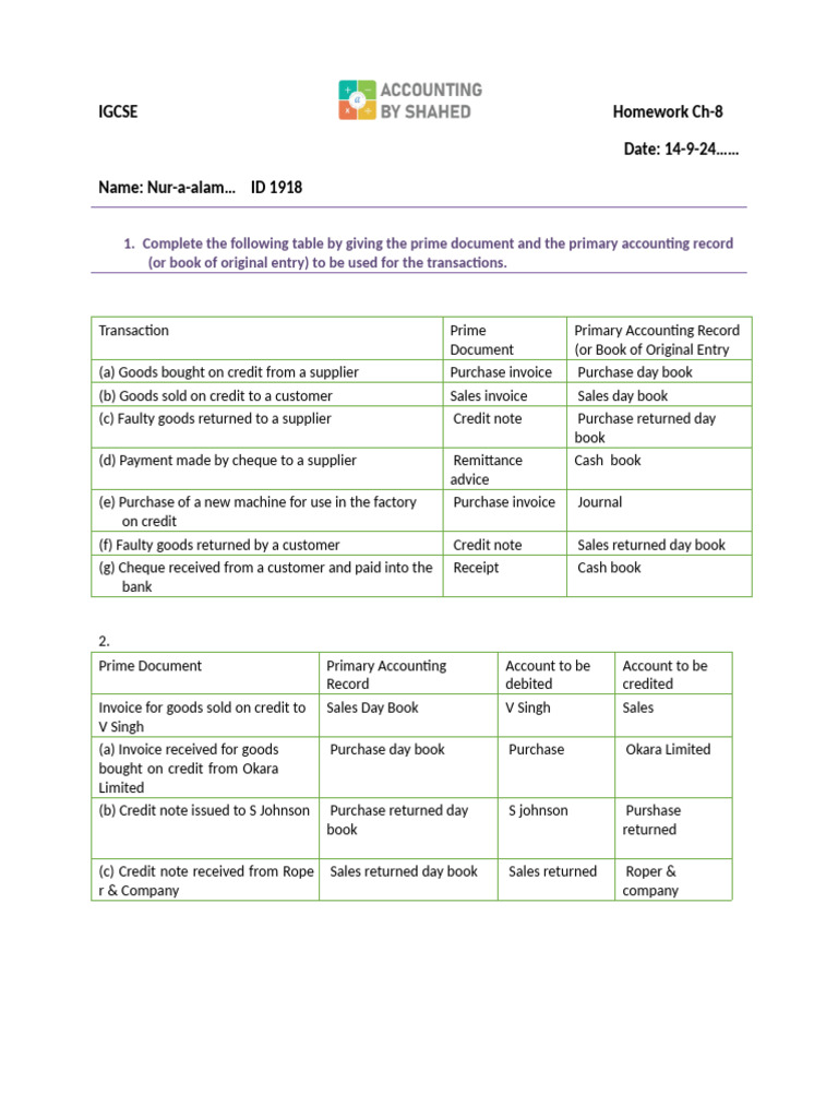 Worksheet 1 CH 8 | PDF