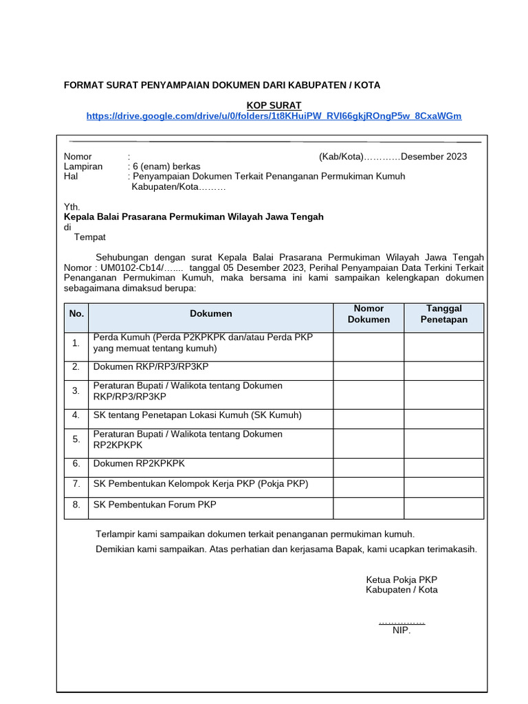 Lampiran Surat Permohonan Data PKP 2023 | PDF