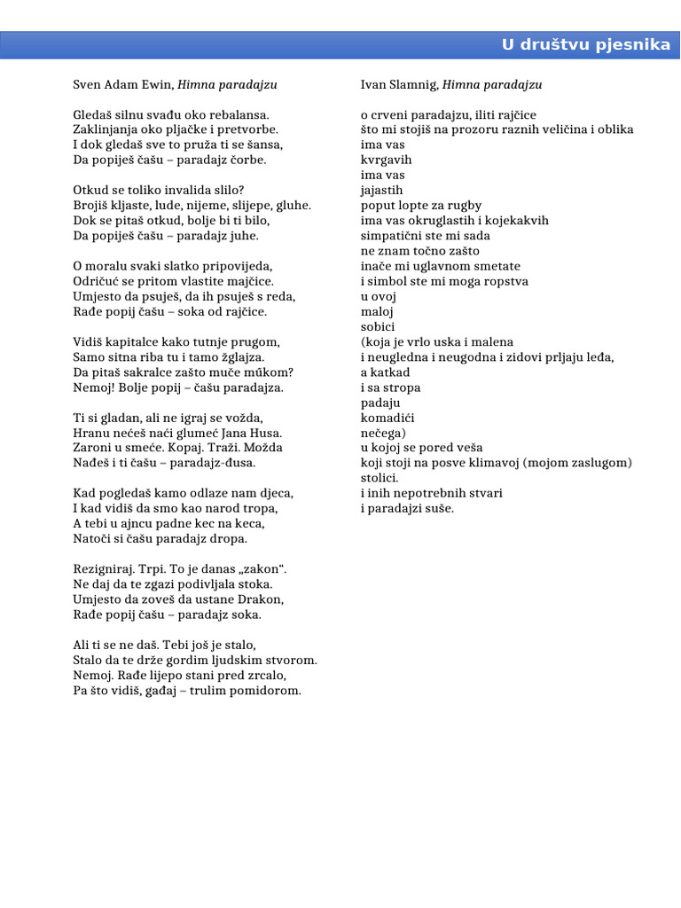 Himne Paradajzu (Sven Adam Ewin I Ivan Slamnig) | PDF