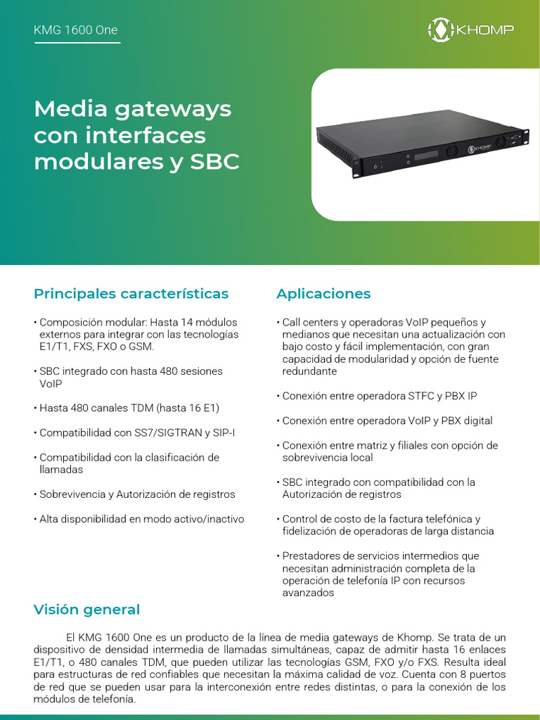 Media Gateway KMG 1600 One: Características Clave | PDF | Voz sobre IP ...