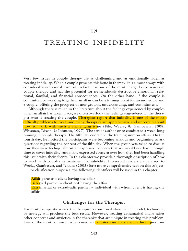 Treating Infidelity | PDF | Psychotherapy | Infidelity