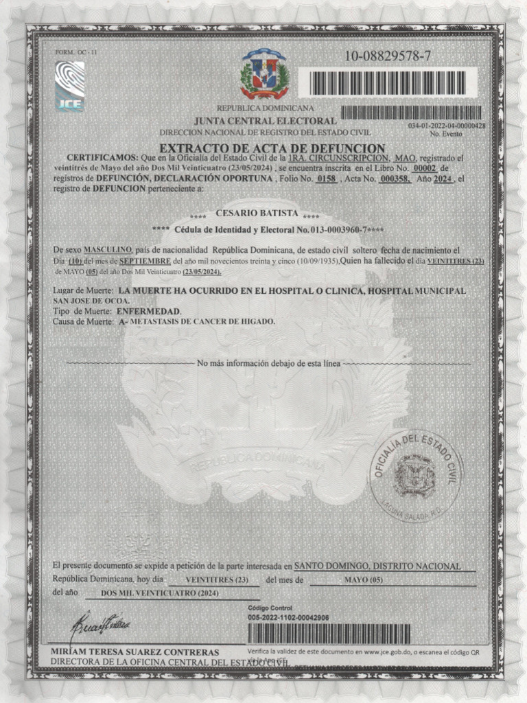 ACTA DE DEFUNCION | PDF