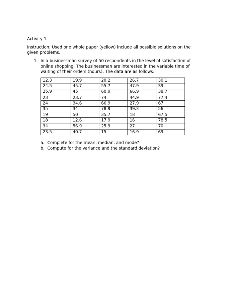 Statistics Central Tendency Sample Problem | PDF