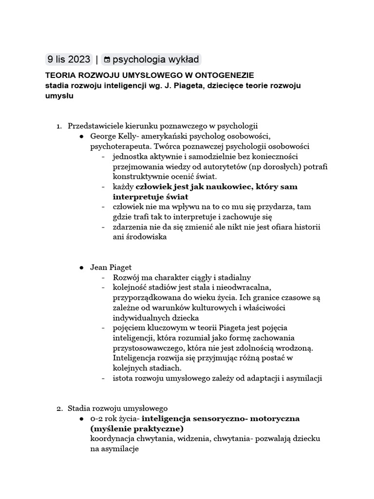 9 Lis 2023 - Psychologia Wykład | PDF