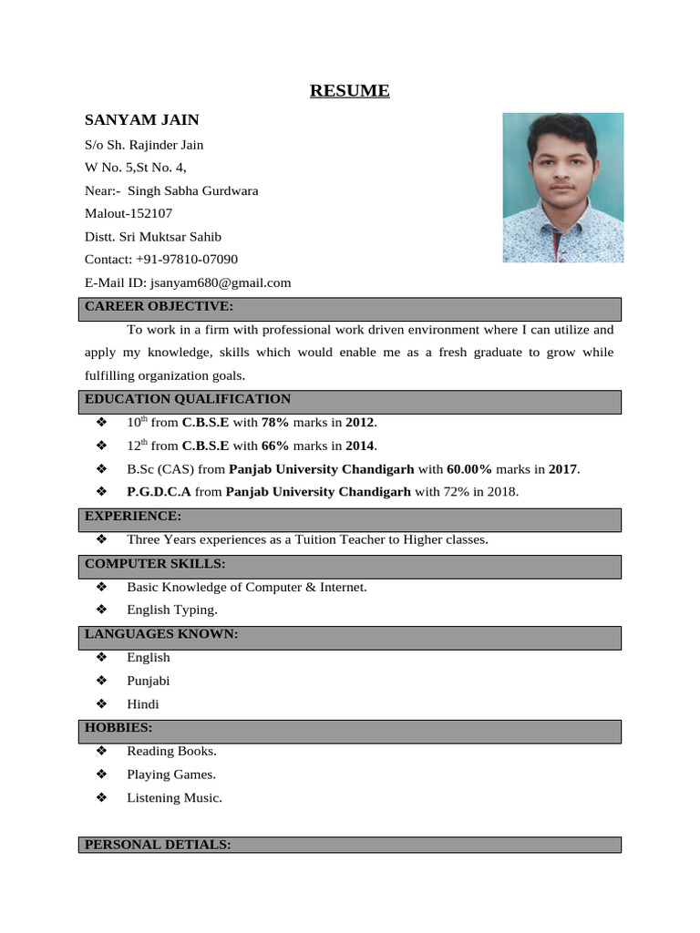 Sanyam Jain Resume | PDF