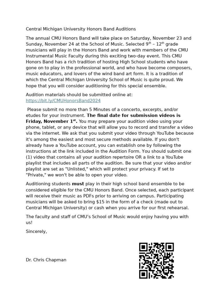 CMU Honors Band Auditions 2024 | PDF