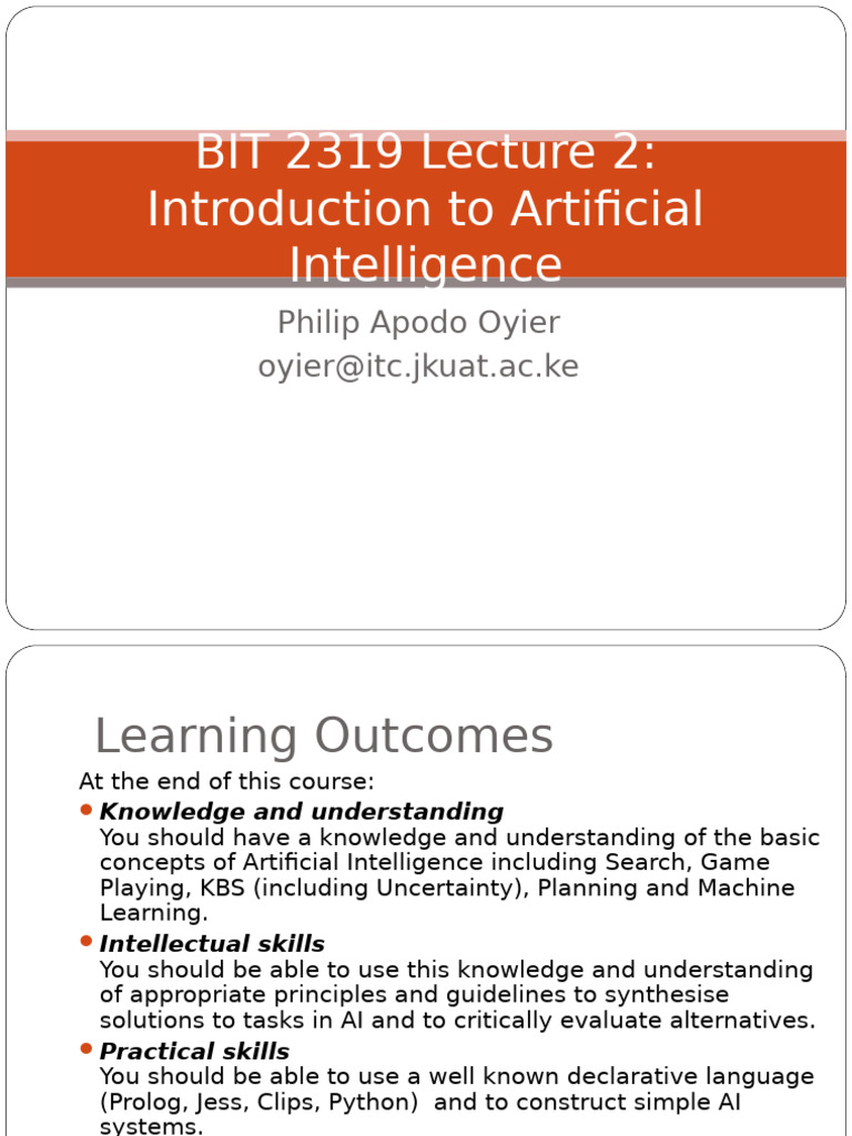 BIT 2319 Lecture 2 - Intro To AI | PDF | Artificial Intelligence | Intelligence (AI) & Semantics