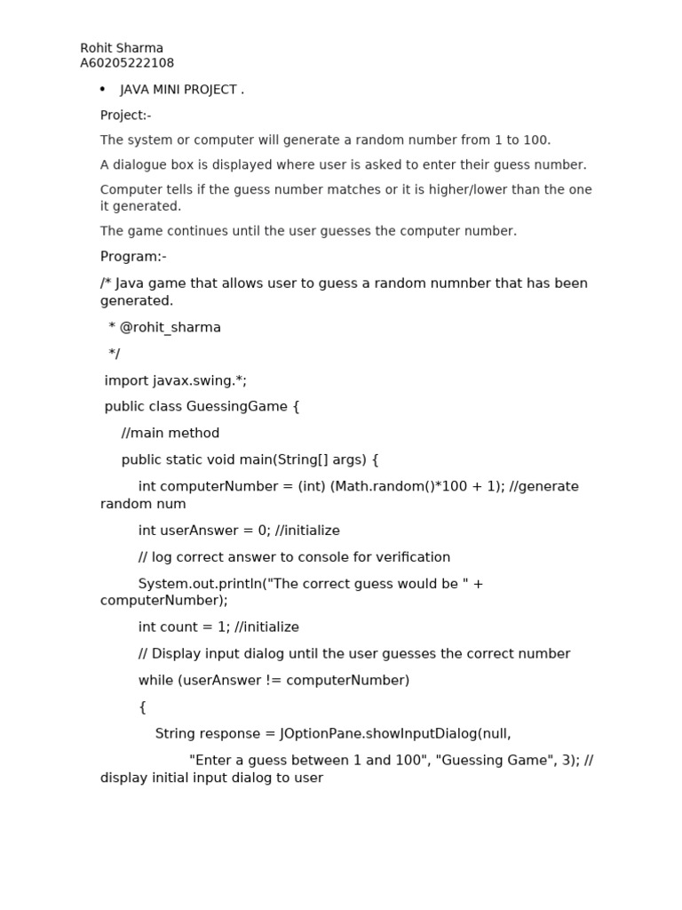 Java Number Guessing Game Project | PDF | Computer Engineering | Software Development