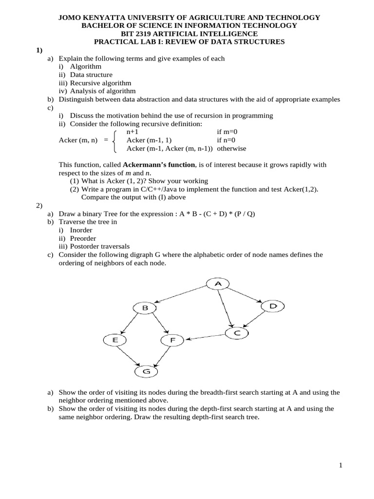 BIT 2319 Lab Practical I - Review of Data Structures | PDF