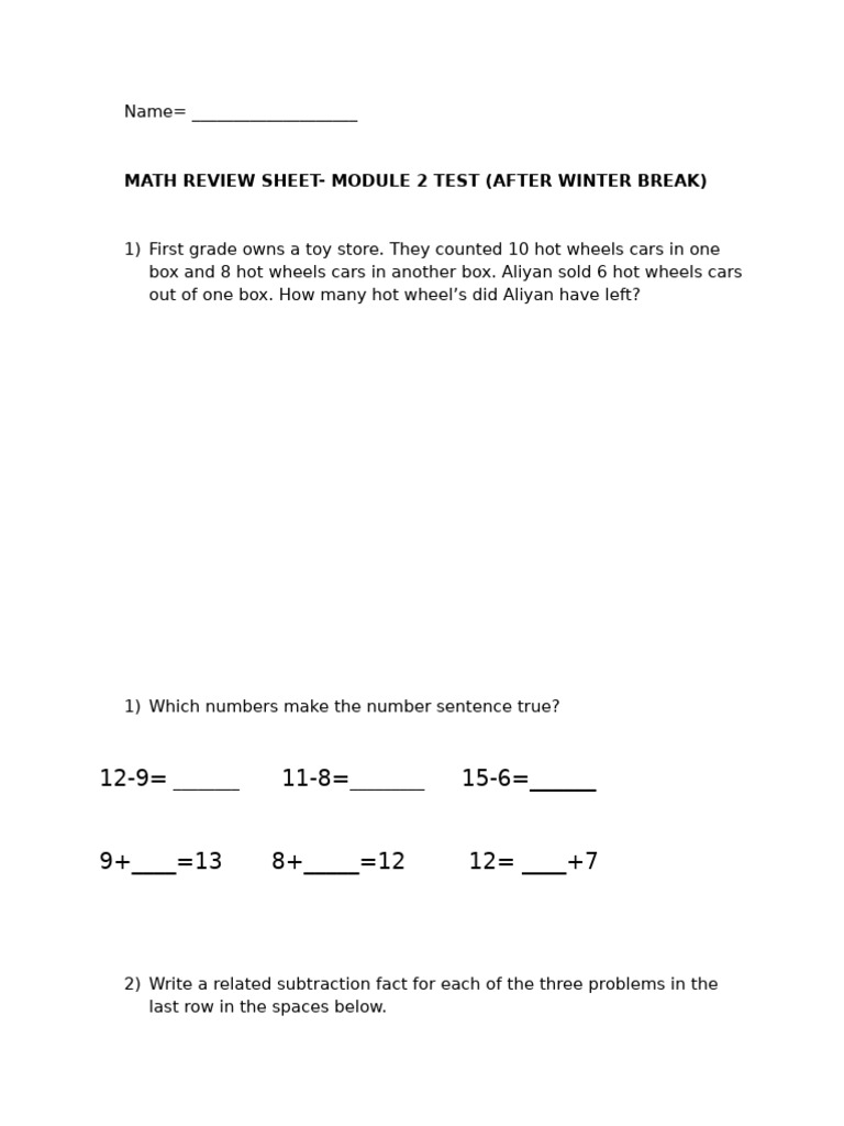 Math Module 2 - Review Sheet | PDF