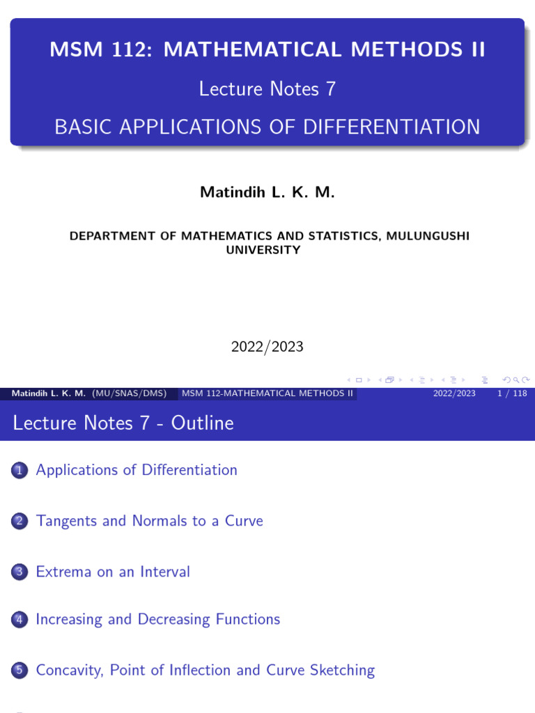MSM 112 -- Application for Differentiation | PDF | Tangent | Mathematical Concepts