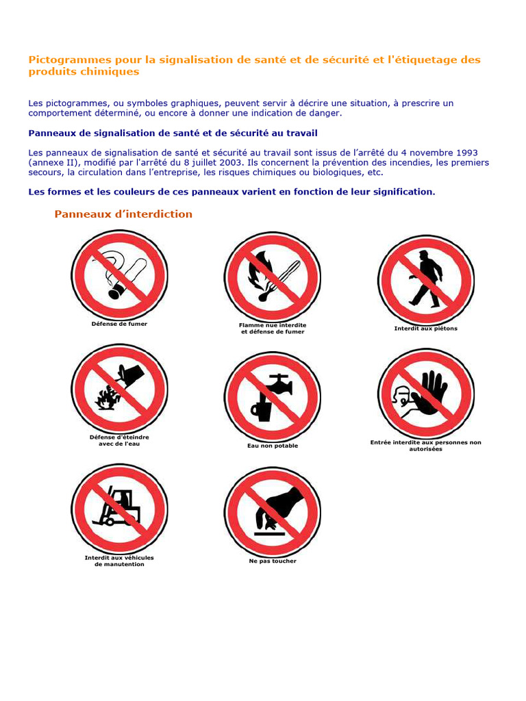 Pictogrammes de sécurité et santé au travail | PDF | Sécurité