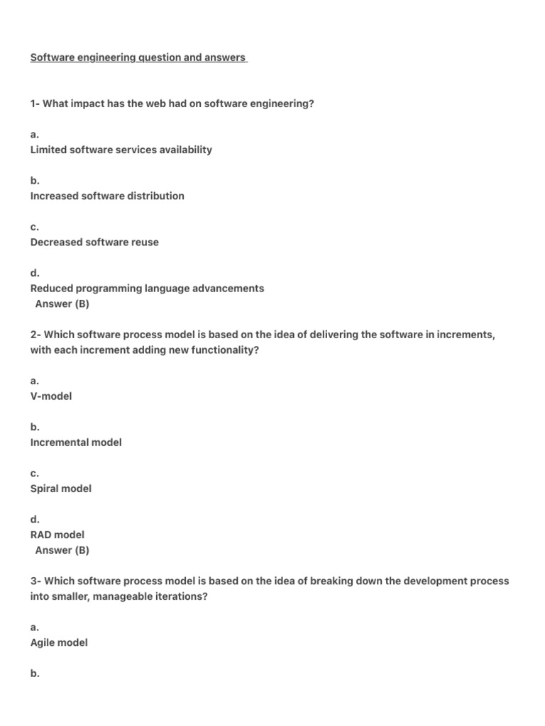 Software Engineering Question and Answers | PDF | Software Development ...