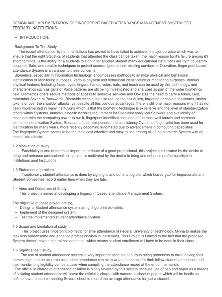 Design and Implementation of Fingerprint Based Attendance Management System For Olu | PDF ...