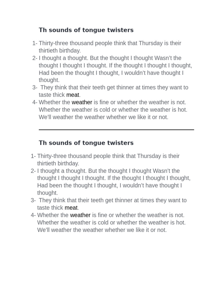 TH Sounds of Tongue Twisters | PDF
