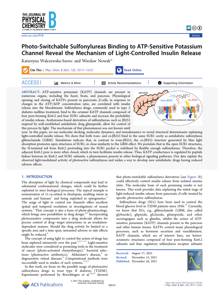 Photo-Switchable Sulfonylureas Binding To ATP-Sensitive Potassium ...