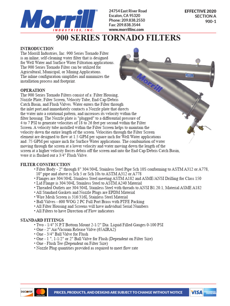 900 Series Tornado Filter | PDF | Valve | Filtration