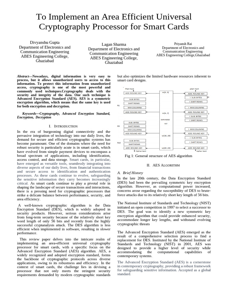Area-Efficient AES Processor for Smart Cards | PDF | Cryptography ...