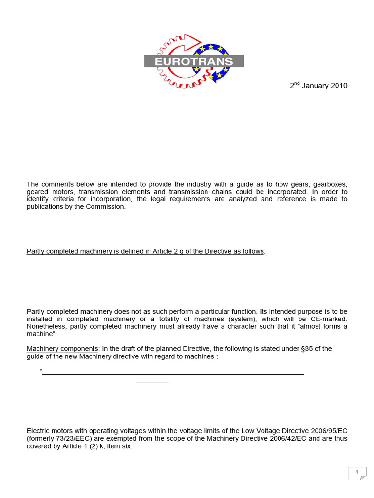 EU Machinery Directive on Gear Components | PDF | Machines | Mechanical ...