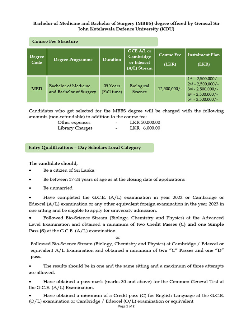 Details and Application Procedure MBBS DS | PDF | Academic Degree | Vocational Education
