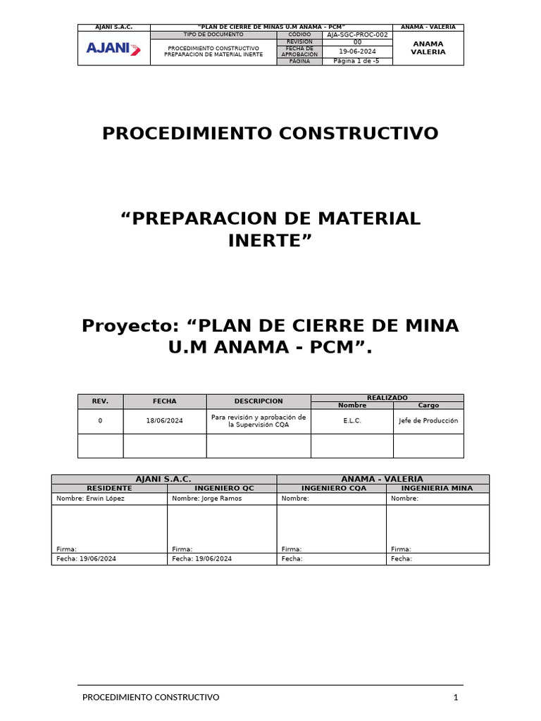 AJA-SGC-PROC-002 Preparacion de material inerte Rev 1 | PDF ...