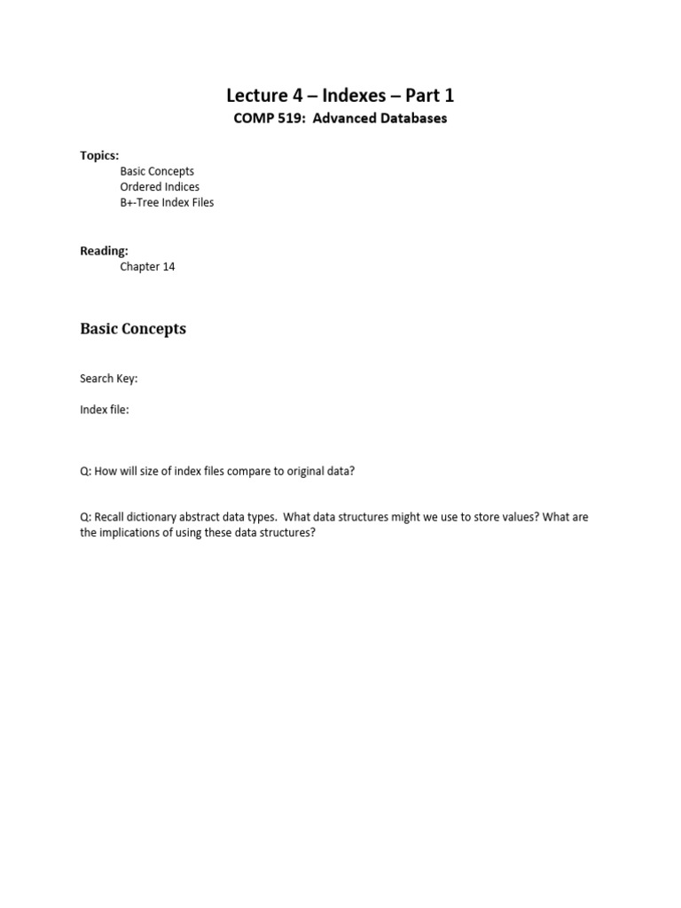 Lecture 4 - Indexes 1 - Template | PDF