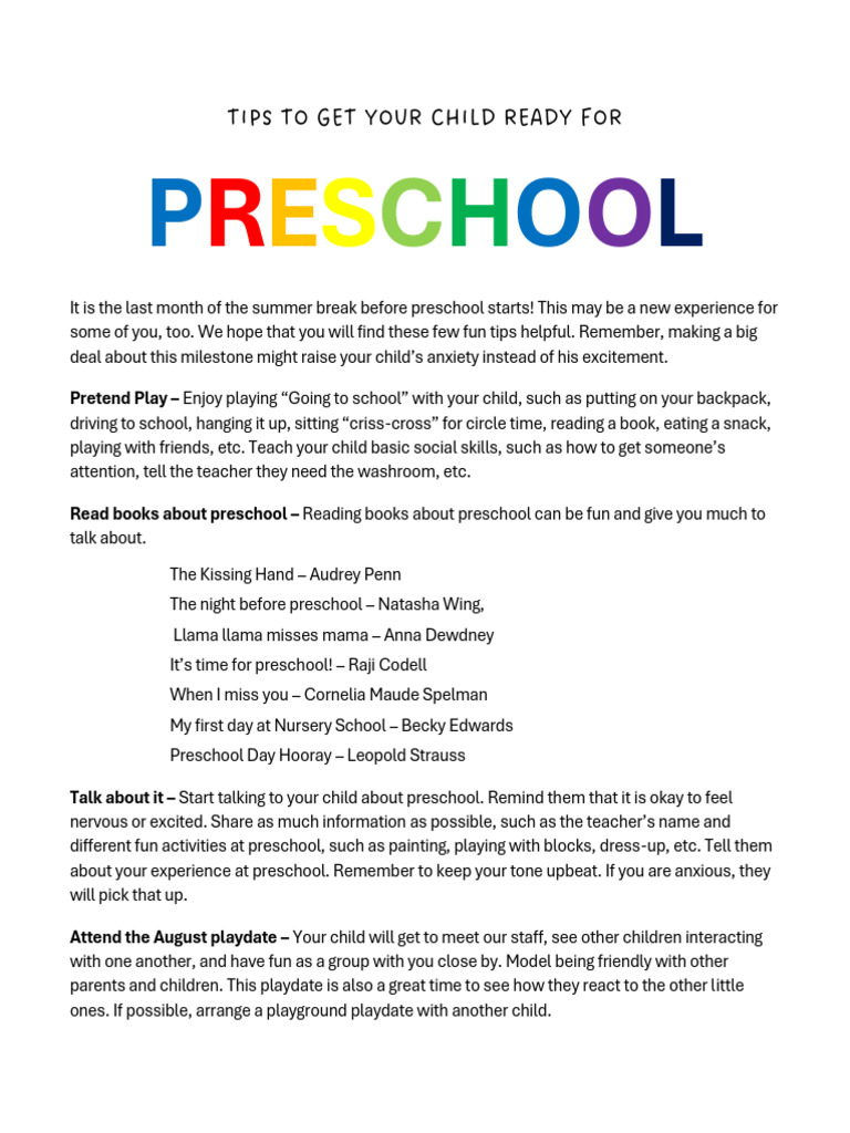 Tips - Ready For Preschool | PDF | Preschool