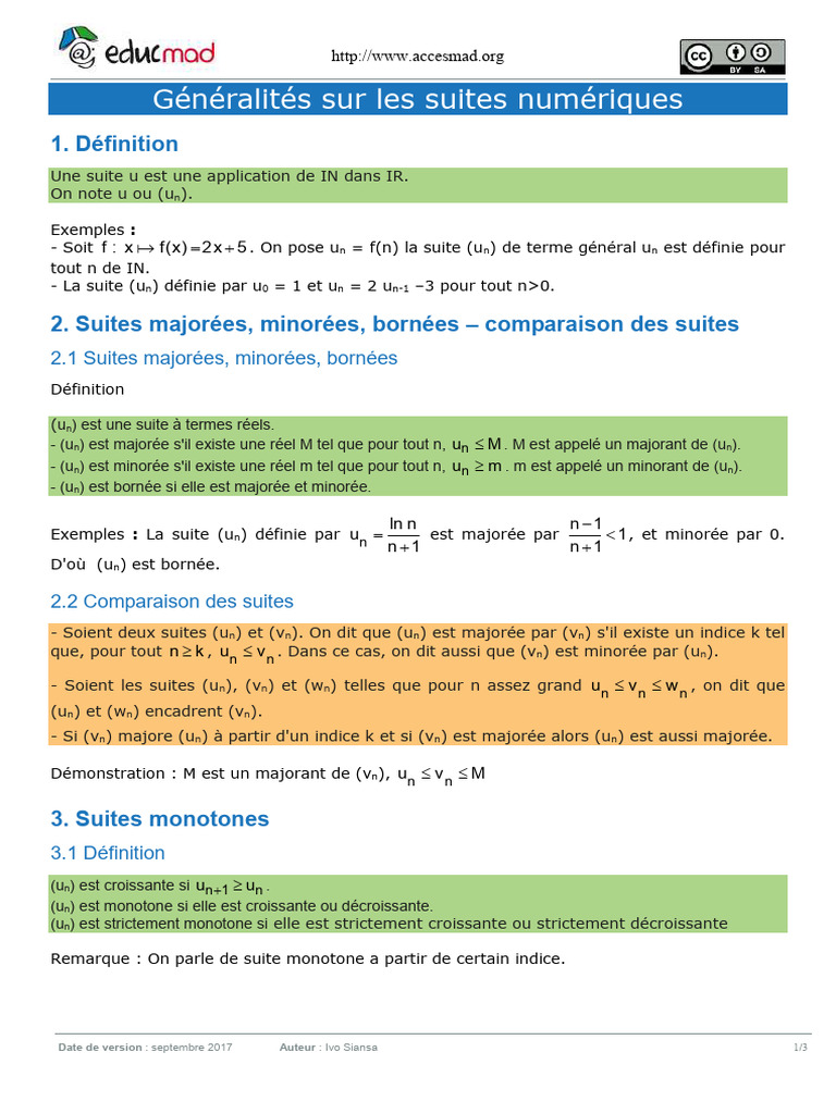 Introduction aux suites numériques | PDF | Séquence | Fonction monotone