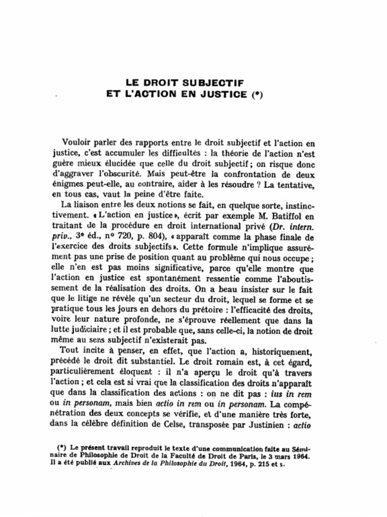 Motulsky Le Droit Subjectif Et L Action en Justice | PDF