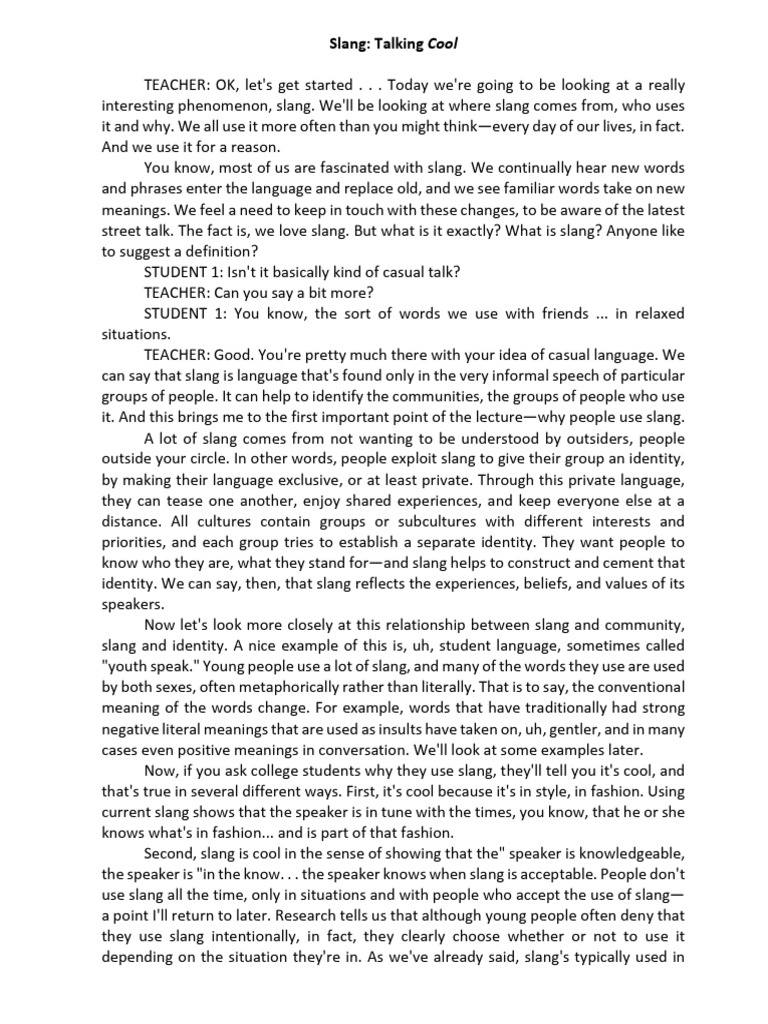 Unit 1 Slang - Talking Cool | PDF | Slang | Reason