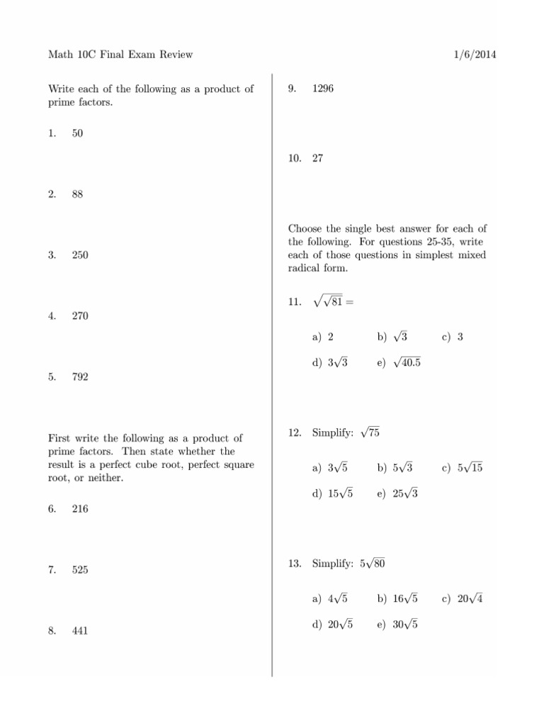 Math 10 Review Package All Inclusive 10289ww | PDF