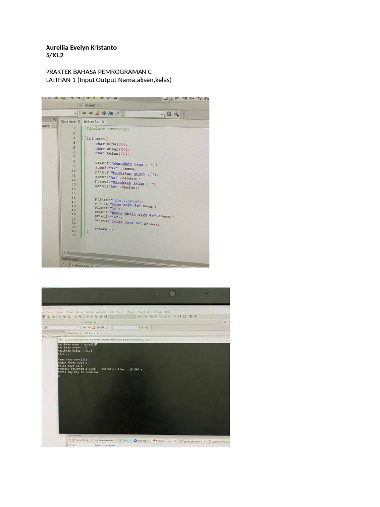 Latihan 1 Bahasa Pemrograman | PDF