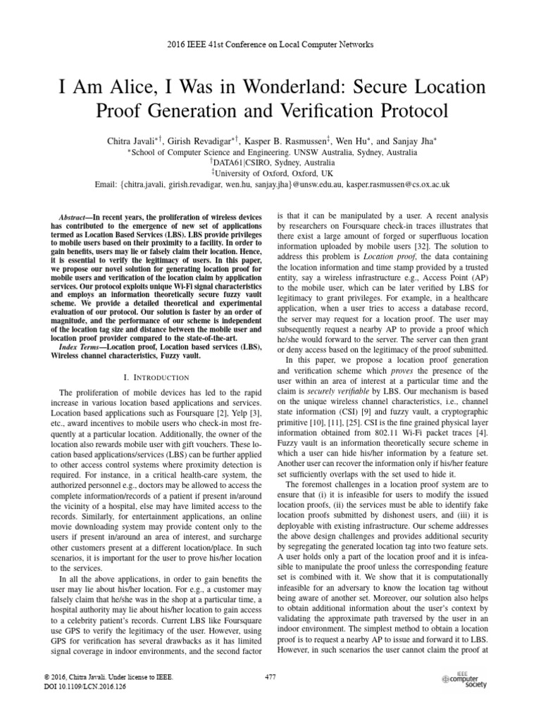 I Am Alice I Was in Wonderland Secure Location Proof Generation and ...