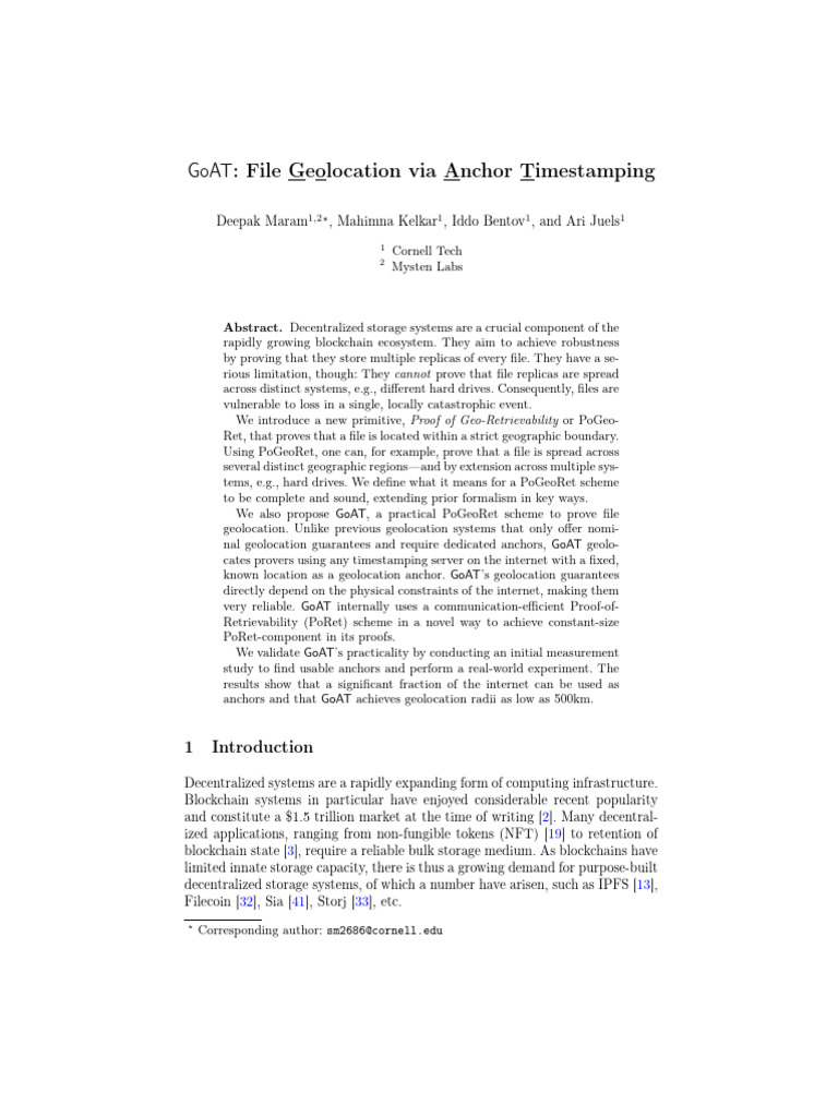 GoAT: Proof of Geo-Retrievability | PDF | Replication (Computing) | Computer Data Storage