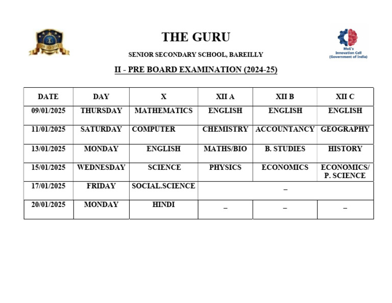 Ii - Pre-Board Date Sheet 2024-25. | PDF