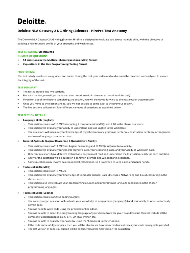 Deloitte NLA Gateway 2 - UG Science | PDF | Computer Programming ...