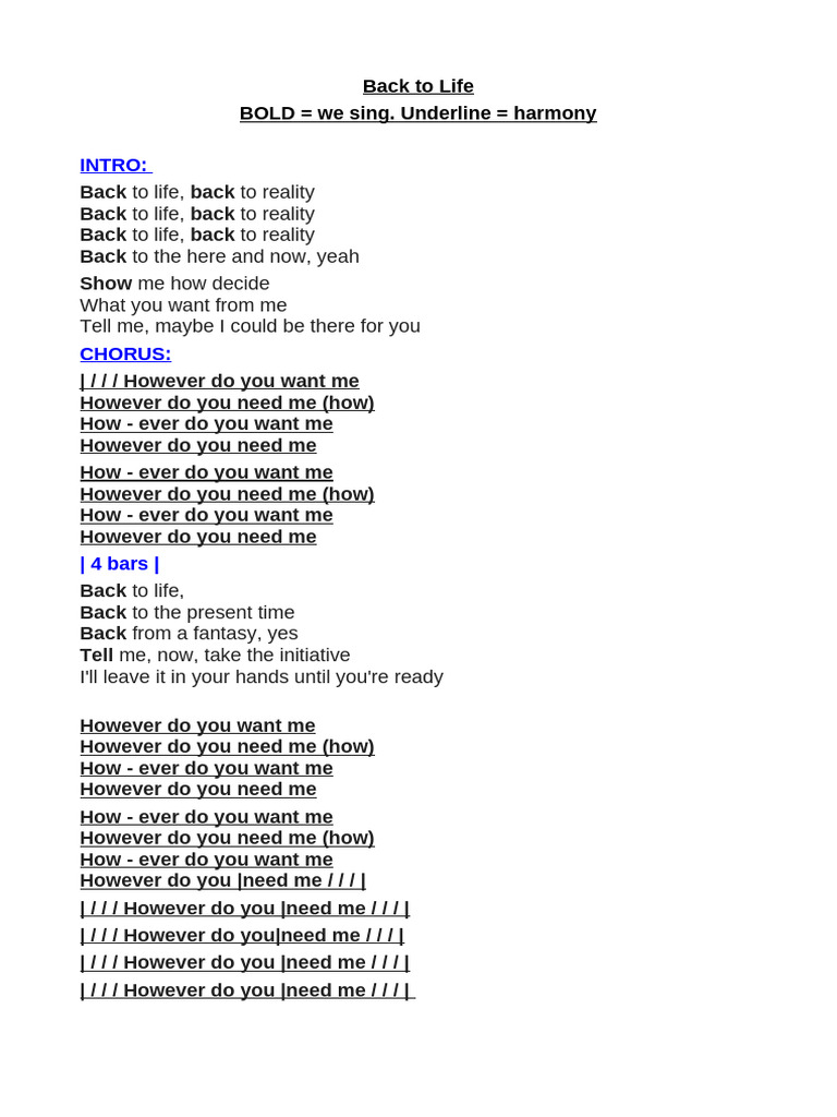 Back To Life LYRICS | PDF